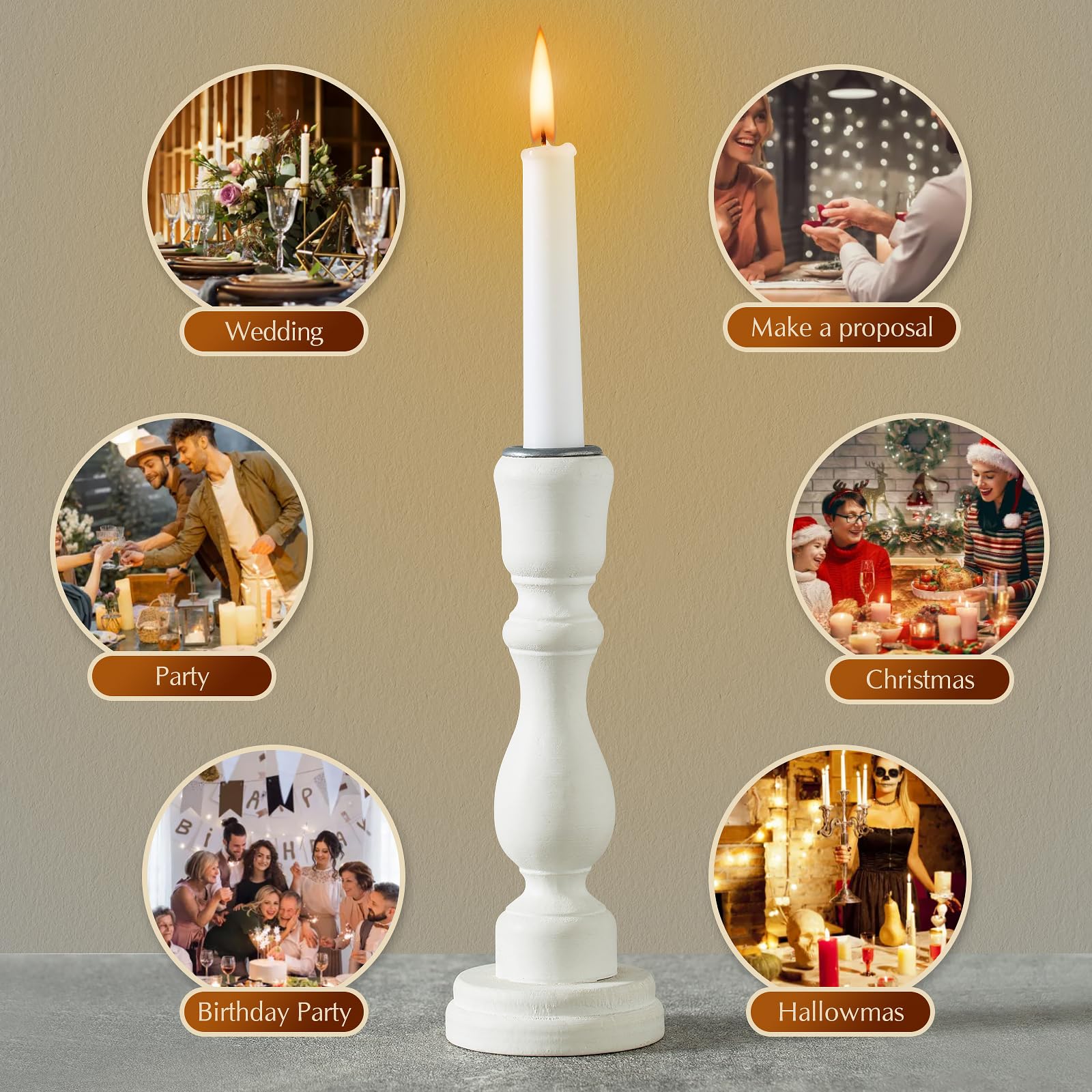 Pandaing 36 Pack White Taper Candles, 7-8 Hours Burn Time, Unscented and Smokeless, 4/5 x 10 Inch Dinner Candle Set for Household, Wedding, Party and Home Décor Candlesticks
