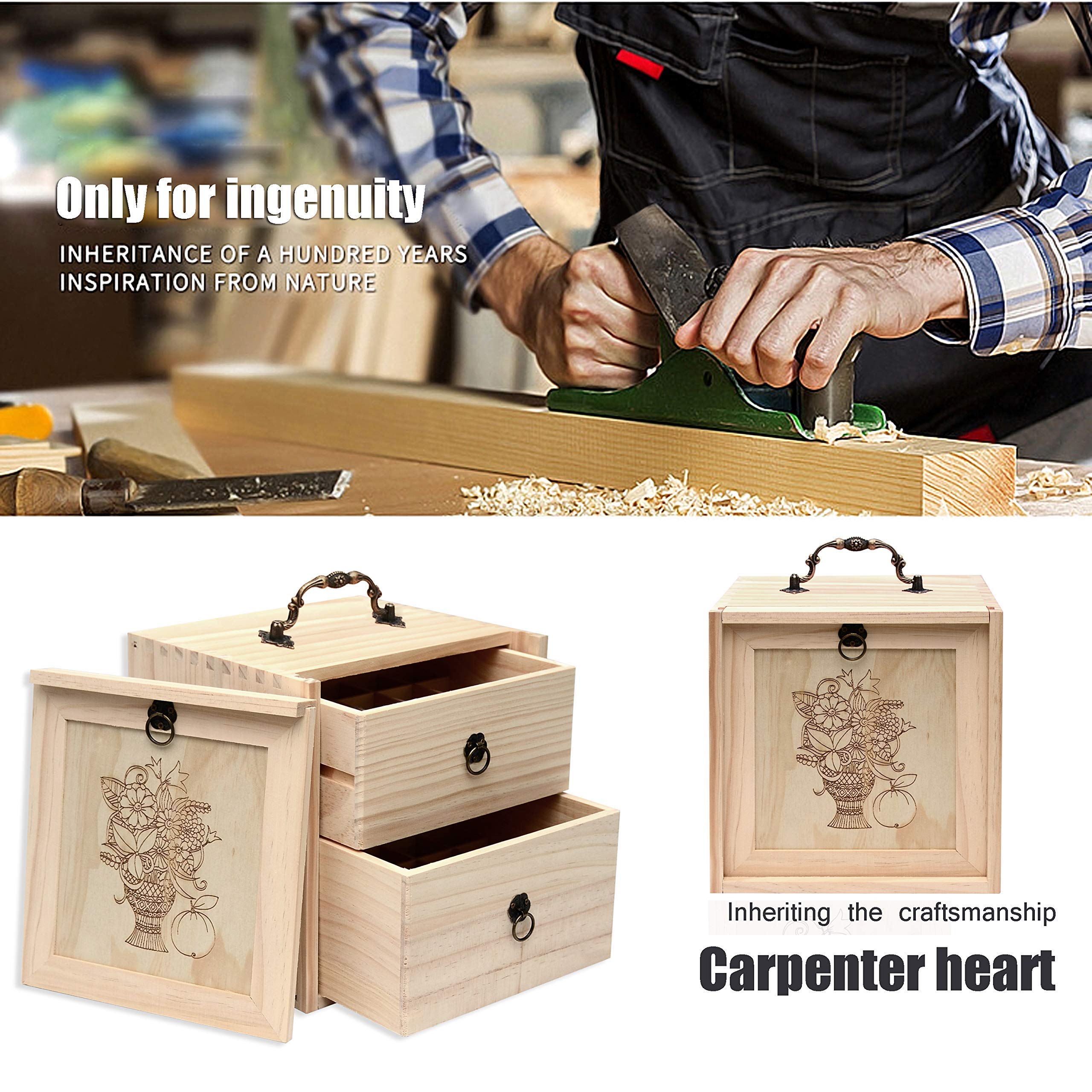 Essential Oil Storage Box for 40 Bottles -Removable Shelf Fits 5ml, 10ml, 15ml, 30ml Bottles, Wooden Nail Polish Organizer With Handle Holds, Free EO Labels, Natural Wood