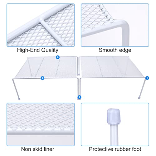 Set of 6 Mesh Kitchen Shelves Cabinet Storage Shelf Rack (13.1 x 10.2 Inch) ,Kitchen Bathroom Pantry Cupboard Desk Home Office, Fridge, Cabinet, Bathroom Cupboard, Non-slip Plastic Feet (White)