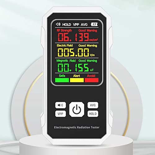 Handheld Radiation Detector, Digital Geiger Counter Dosimeter RF Radiation Monitor Electromagnetic Radiation Tester with Battery Handheld Radiation Meter for Home, Office, Factory (White)