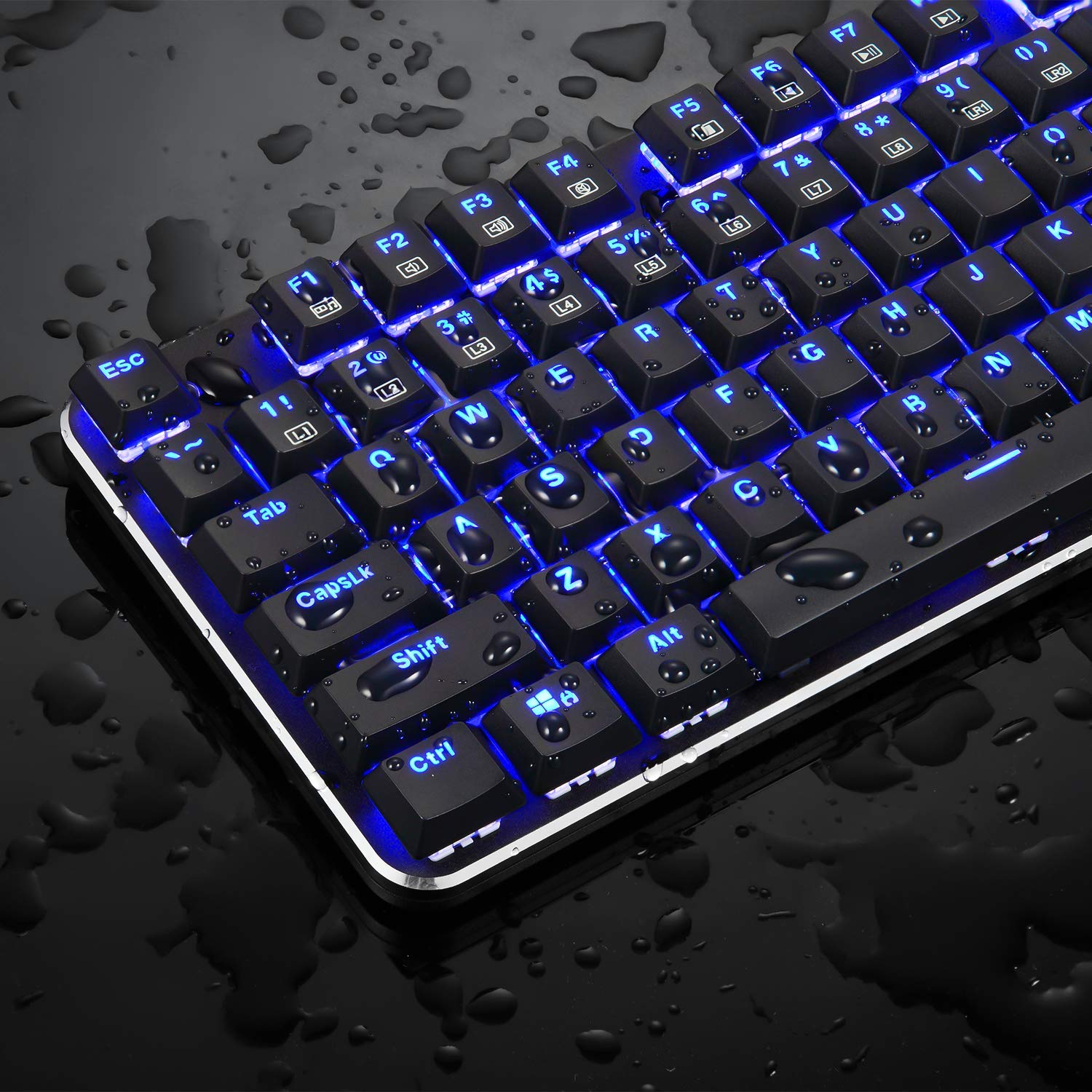 EagleTec KG050-BR LED BLUE Backlit Mechanical Gaming Keyboard Low Profile Mechanical Gamers Keyboard 104 Key Metal Mechanical Computer USB Gaming Keyboard for PC (BLACK)