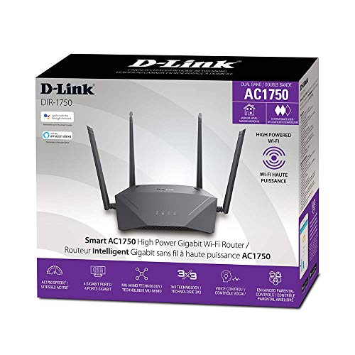 D-Link DIR-1750-US, WiFi Router AC1750 Mesh Smart Internet Home Network System, High Speed Performance WP3 MU-MIMO Dual Band Gigabit Gaming, Black