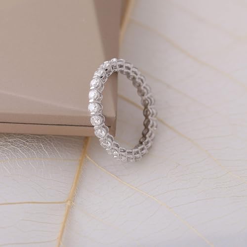DovEggs Solid 10K White Gold 1.2CTW 2.5mm G-H-I color Moissanite Eternity Engagement Ring Wedding Band for Women (7.5)