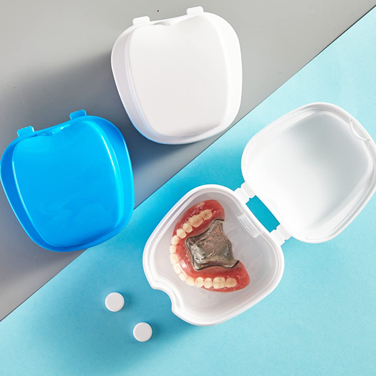 GXXMEI 3PCS Denture Case with Denture Brush Toothbrush