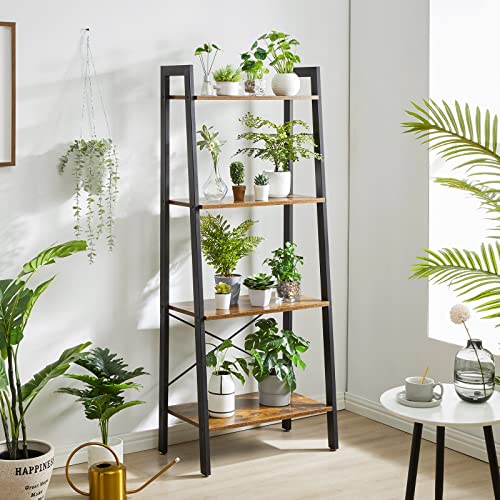 YMYNY Industrial Ladder Shelf, 4+6-Tier Bookcase with Metal Frame, 78.7"+58.5" Open Bookshelf, HTMJ014H+RF-TM018