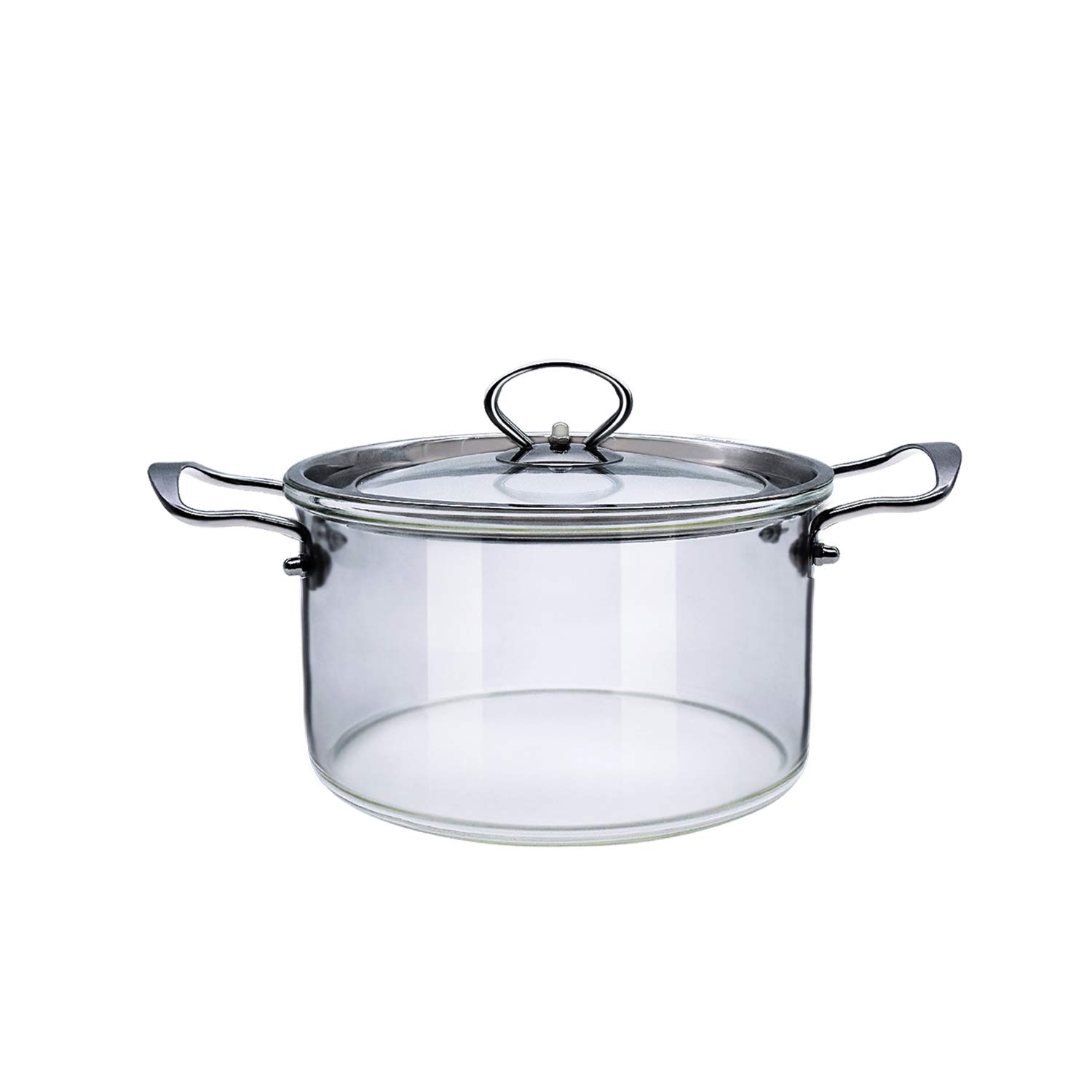 Glass Pot with Lid Heat Resistant ABHOME Stainless Steel Double Handles Stovetop Glassware for Cooking, Glass Saucepan for Soup, Milk, Pasta & Baby Food Stovetop Glass Cookware(3.5 Liter) ā¦