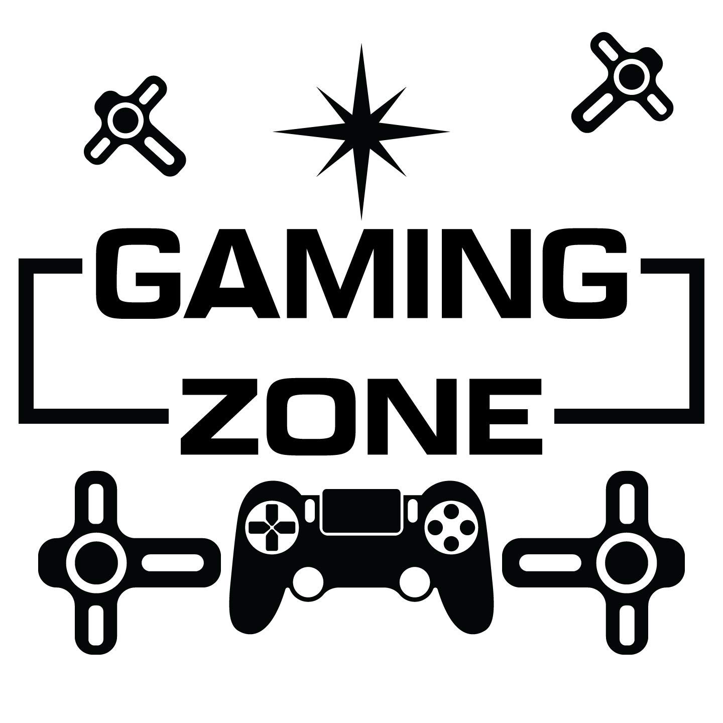 Gaming Zone Black and White Art for Game Room Vinyl Wall Decal - Entry Banner for Gamers with PS Coner and Star Artwork for Bedroom Wall Decoration - 28" x 22"