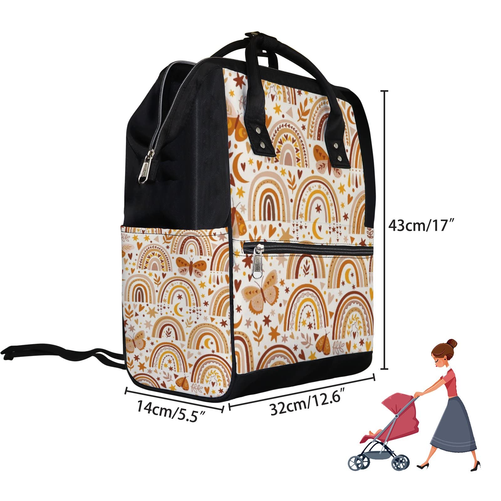 Vantaso Diaper Bag Backpack for Mom Mininalist Boho Rainbow Butterfly,Diaper Bags for Women,Large Capacity Diaper Changing Bag Multifunction Travel Backpack for Men