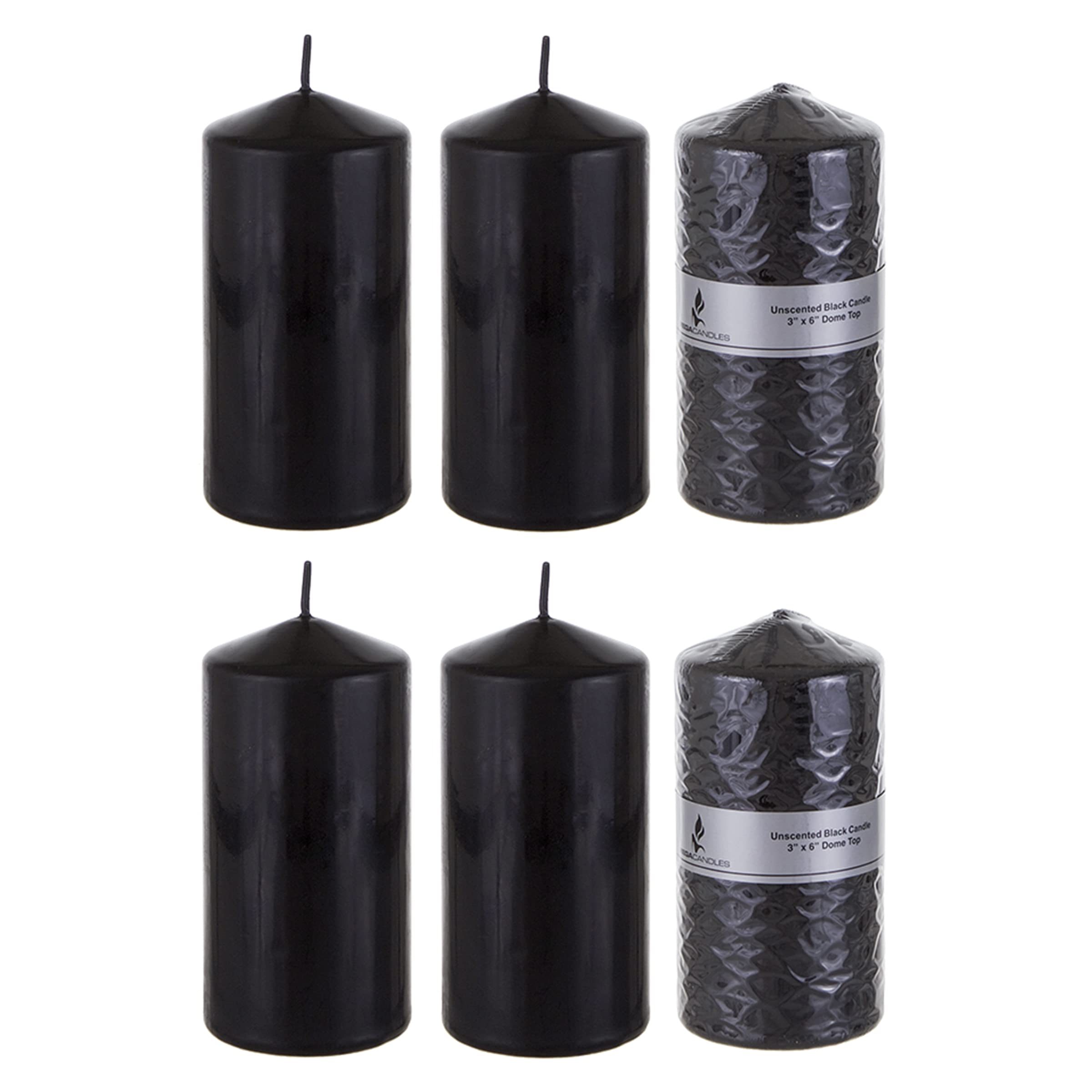 Mega Candles 6 pcs Unscented Black Round Pillar Candle, Pressed Premium Wax Candles 3 Inch x 6 Inch, Home Décor, Wedding Receptions, Baby Showers, Birthdays, Celebrations, Party Favors & More