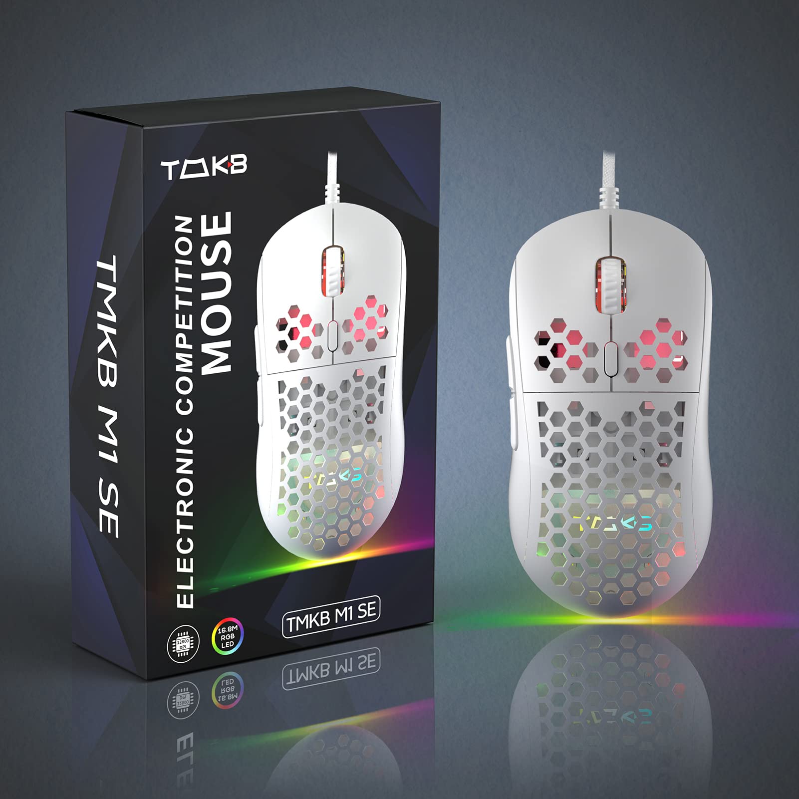 DIERYA Falcon Honeycomb Wired Gaming Mouse, RGB Backlight and 16000 Adjustable DPI, 7 Programmable Buttons, Ultra-Lightweight Ergonomic USB Computer Mouse for Windows PC Gamers (White)