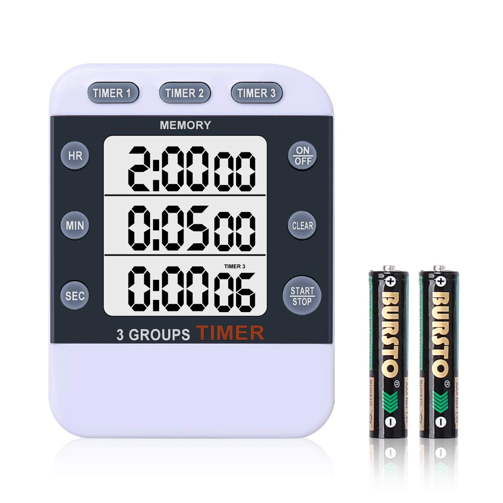 HomeMall Digital Dual Kitchen Timer, Cooking Timer, 3 Channels Count Up & Down Timer with Magnetic Back, Large Display, Adjustable Volume, ON/Off Switch Stopwatch, Battery Included