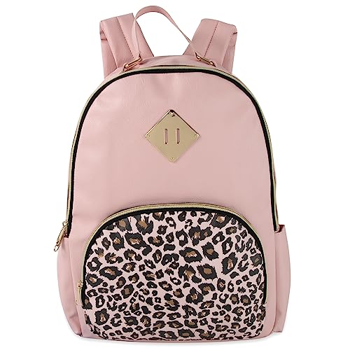Emma & Chloe Pastel Pink Leopard Waterproof Vinyl Backpack for Commuting, Traveling (Pink Leopard)