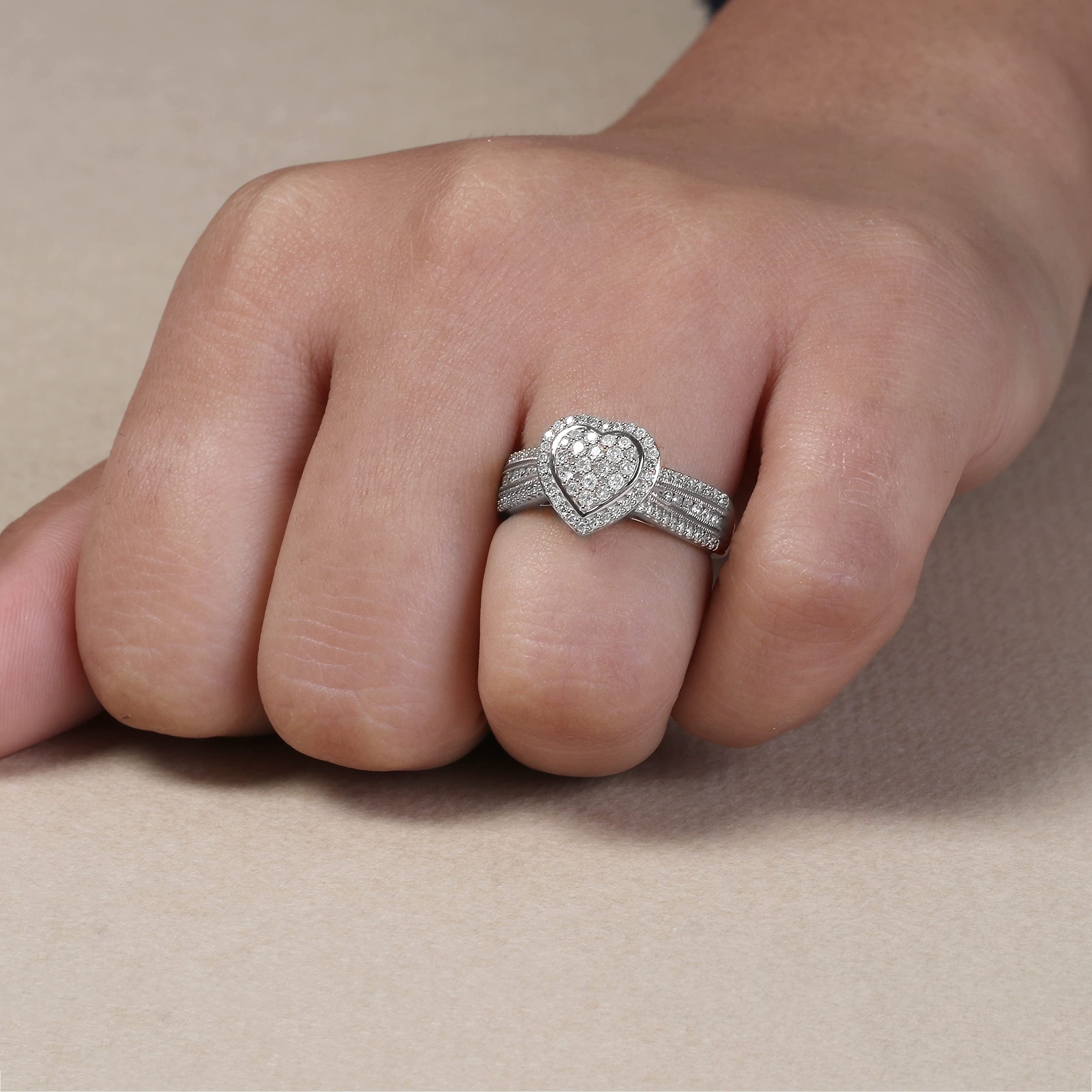 Diamond Hub Sterling Silver 1/2Ct. TDW. Round Diamond Composite Heart Shaped Frame Bridal Engagement Ring Love Gift for Women(I-J,I2) 8