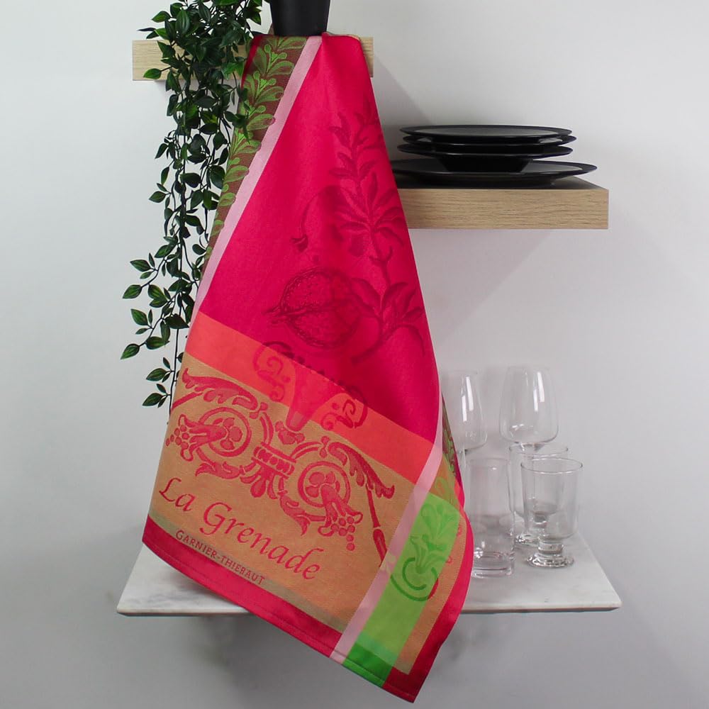 Garnier Thiebaut French Jacquard Kitchen Towel 100% Cotton Fruits Collection (Grenade Rose)