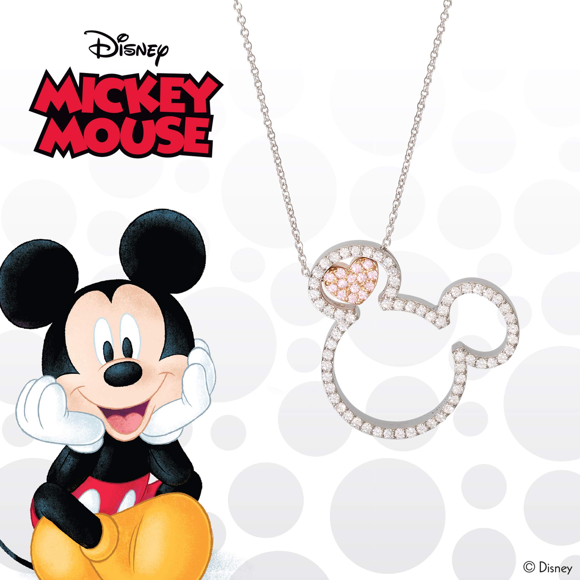 Disney Mickey Mouse Sterling Silver Two Tone Pave Cubic Zirconia Necklace,Jewelry for Women