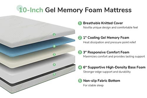 Novilla Full Mattress, 10 Inch Memory Foam Mattress Full, Medium Firm Mattress for Back Pain Relief and Support, Gel Infused