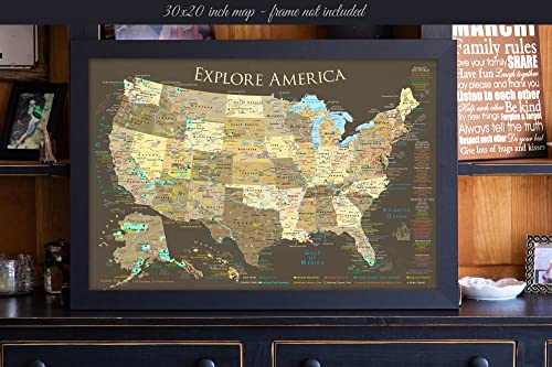 National Parks Map Poster with USA Travel Destinations (24W x 16H inches)