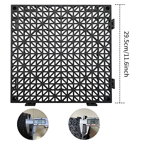 Jaderlu 12 Pack Modular Interlocking Cushion 11.6" x 11.6" Rubber Mat Floor Tile Mats Drain Pool Patio Balcony Yard Pet Area Washer Pad(Black)