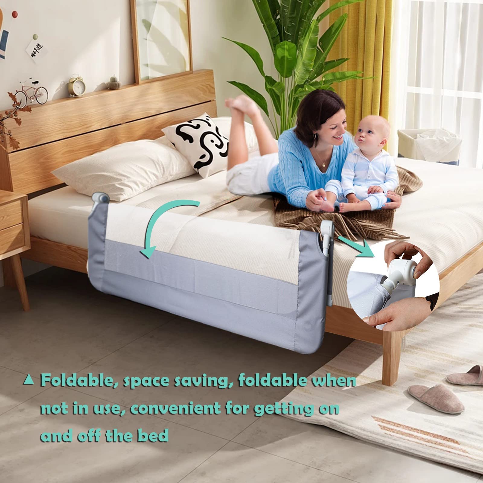 grelex Bed Rail for Toddlers, 51 Inch Foldable Toddler Bed Rails, Baby Bed Guard Rail for Twin Bed, Boxspring, Platform Bed, with Reinforced Sturdy Safety System (Grey)