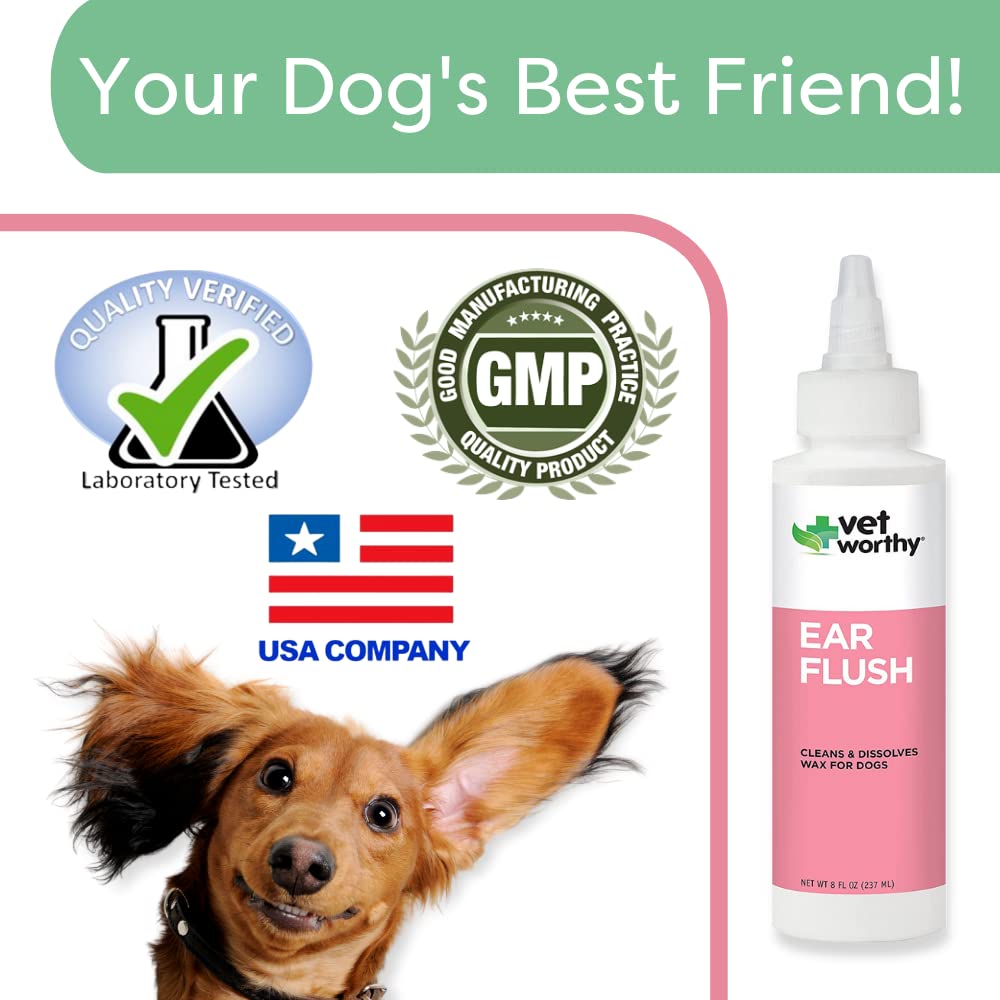 Vet Worthy Dog Ear Flush - Ear Cleanser for Dogs to Dissolve Wax, Remove Dirt, and Eliminate Ear Odor - Dog Ear Cleaner Solution to Reduce Itching and Ear Irritation - 8oz