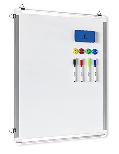 Whiteboard Set - 24 x 18" Dry Erase Board with 1 Magnetic Eraser, 4 Dry Wipe Markers, 4 Magnets and 6 Magnetic Labels - Wall Hanging Reminder Kanban Scrum White Board for Home and Office