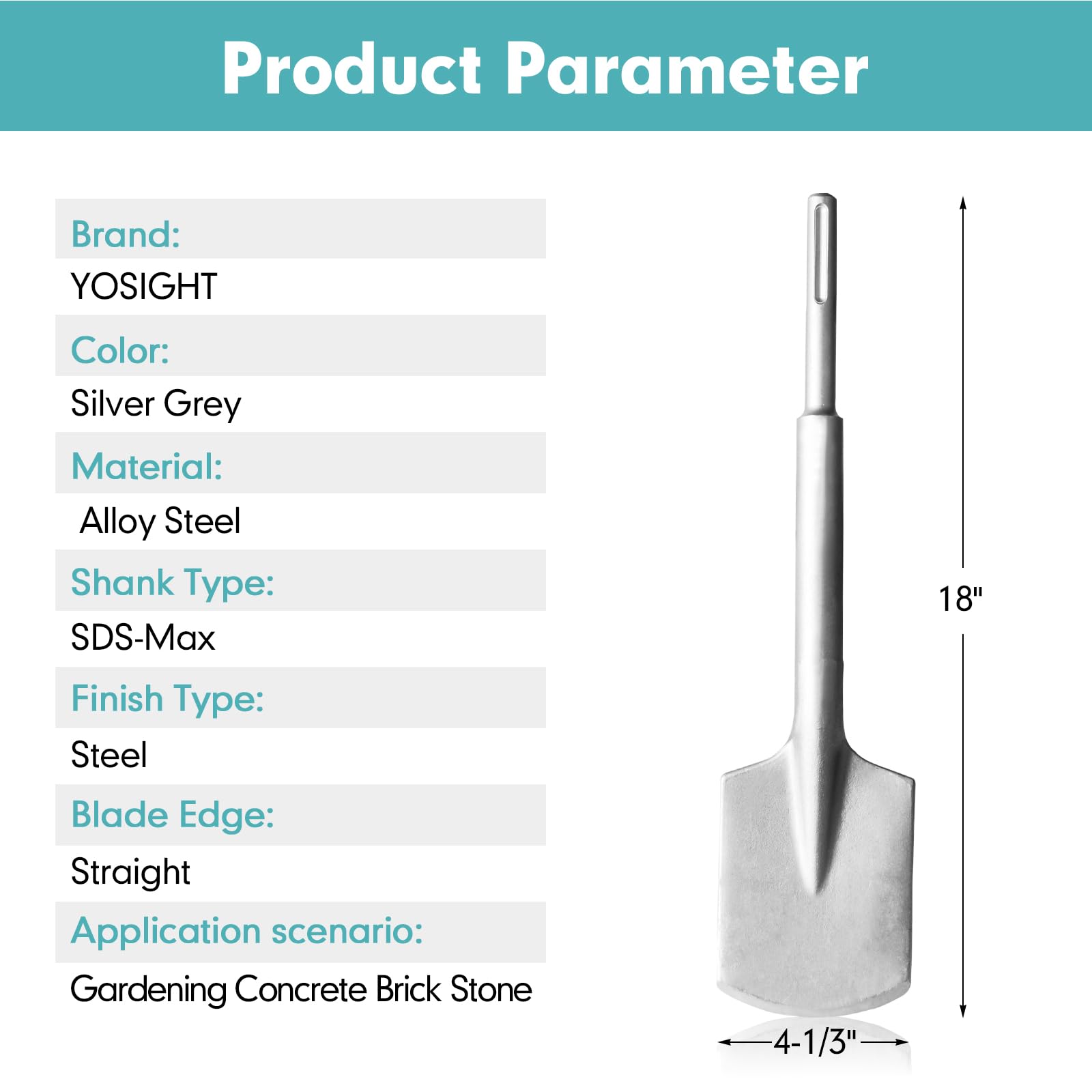 SDS-Max Shank Bits Chisel - 4-1/3" x 18" Clay Spade Alloy Steel Digging Shovel Bit Chisel - for Gardening Landscaping Concrete Brick Sand Stone
