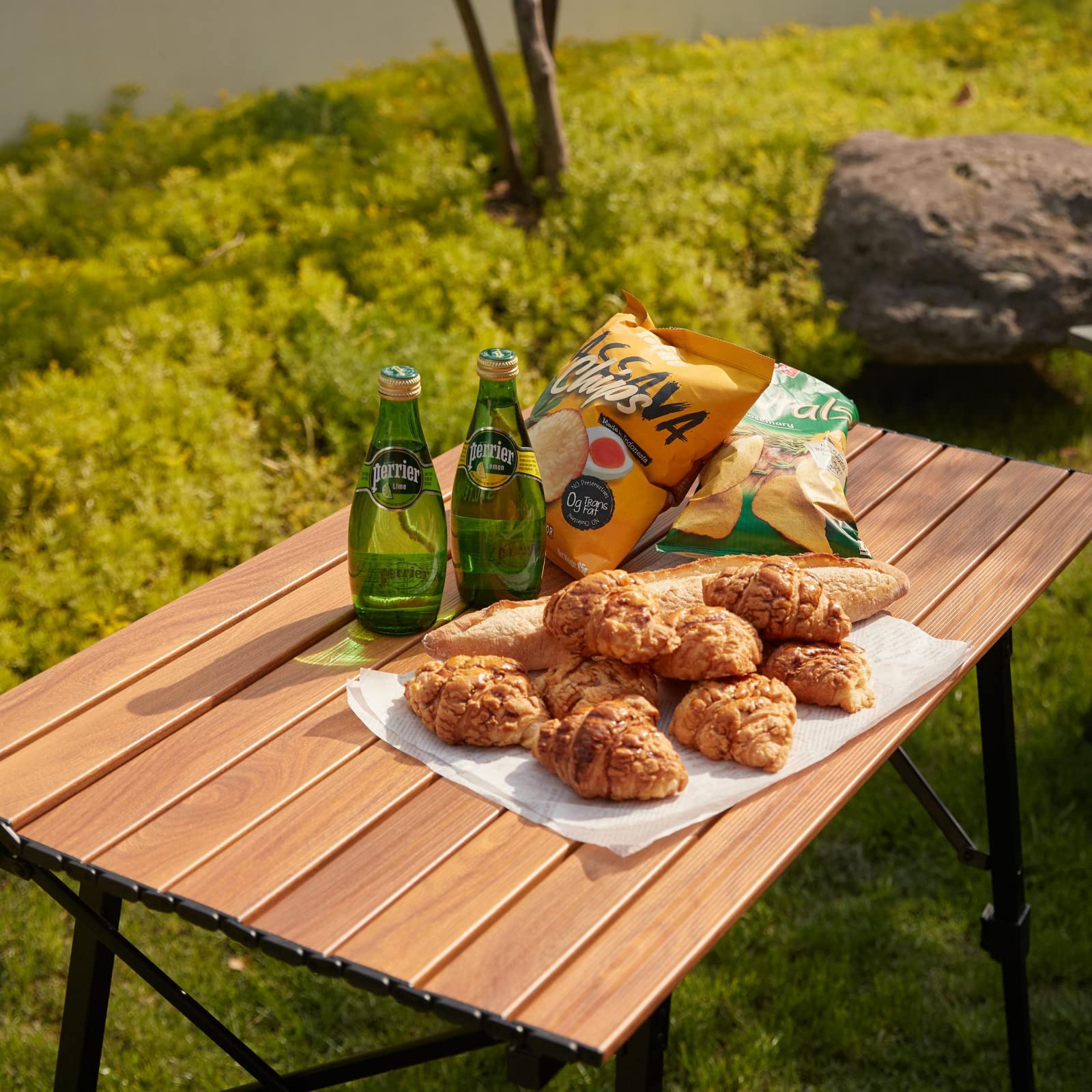 GARDIMAX Outdoor Camping Table Folding Picnic Table with Roll Up Table Top and Adjustable Aluminum Legs, Brown
