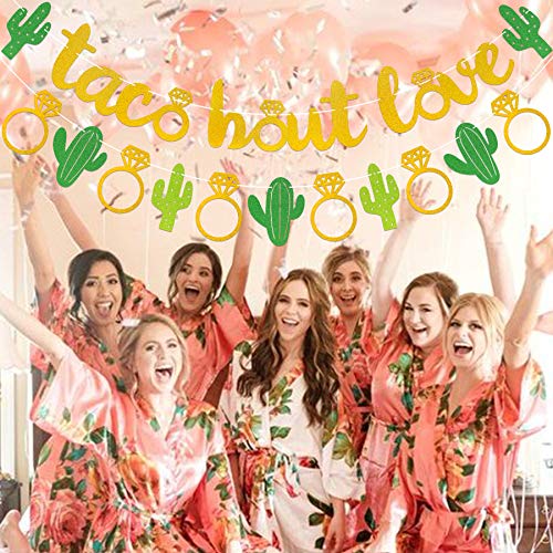 Taco Bout Love Banner Gold Glitter Bachelorette Wedding Engagement Bridal Shower Backdrop Mexican Fiesta Themed Party Supplies Decorations 2 Set