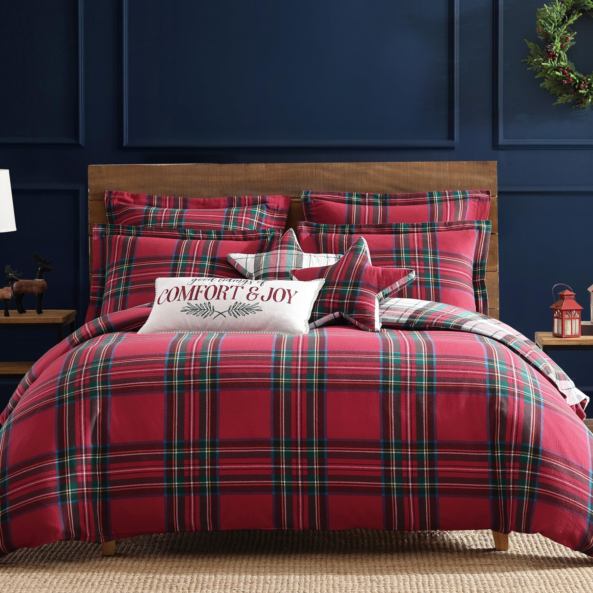 Levtex Home - Spencer Plaid Duvet Cover Set - King Duvet Cover + Two King Pillow Cases - Tartan Plaid - Red, Green, White, Blue, Gold - Duvet Cover (106 x 94in.) and Pillow Case (36 x 20in.) - Cotton