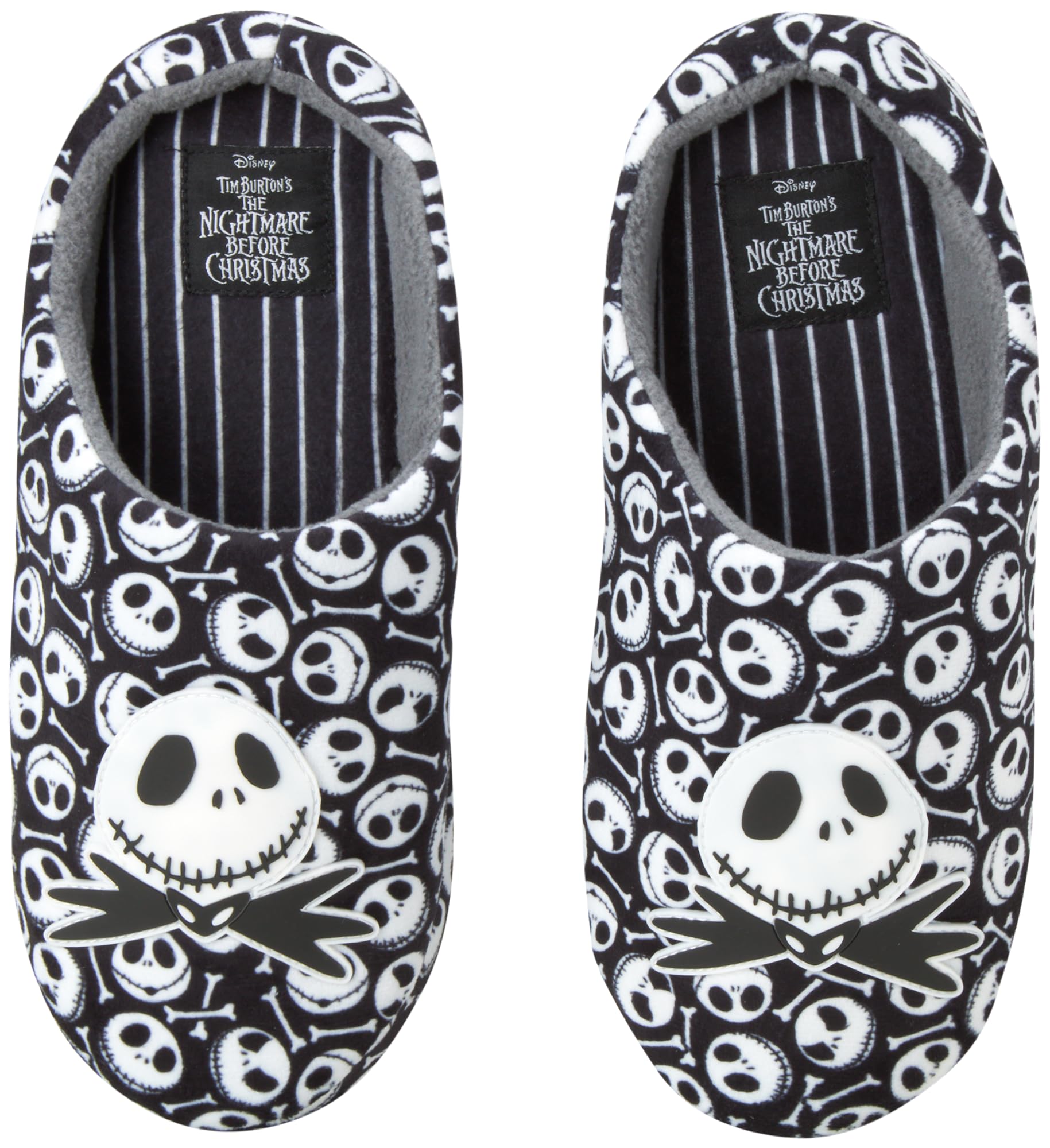 Disney Men's Nightmare Before Christmas Slippers - Jack Skellington Plush Slip-On House Shoe Slides, Size Large-X-Large, Nightmare Black