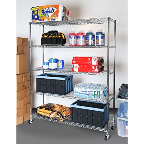 Seville Classics UltraDurable Commercial-Grade 5-Tier NSF-Certified Wire Shelving with Wheels, 60" W x 18" D, Plated Steel