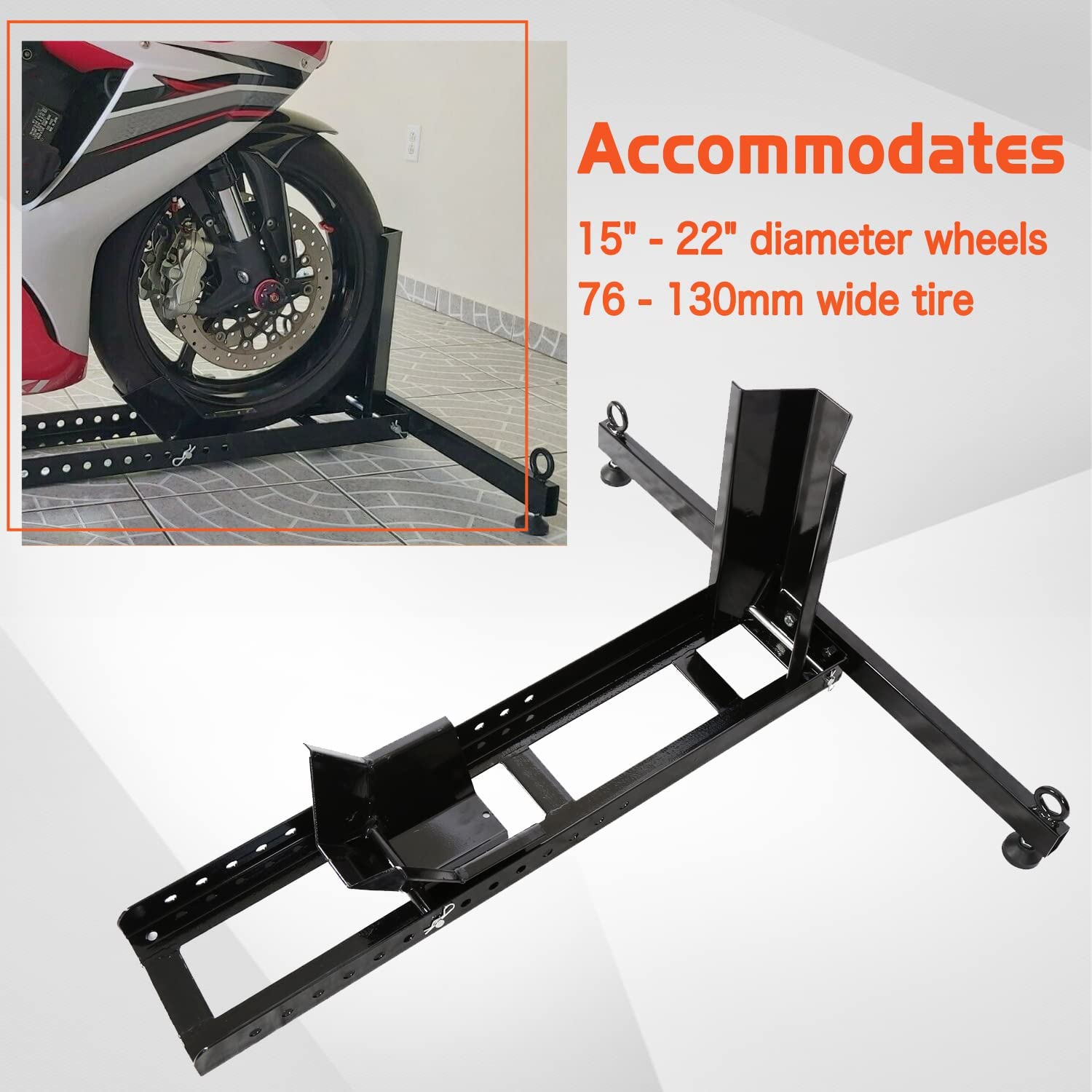 EGO BIKE Adjustable Motorcycle Wheel Chock Upright 1800lb Capacity Adjustable Motorcycle Stand Wheel Tire Chock for 15"-22" Wheels