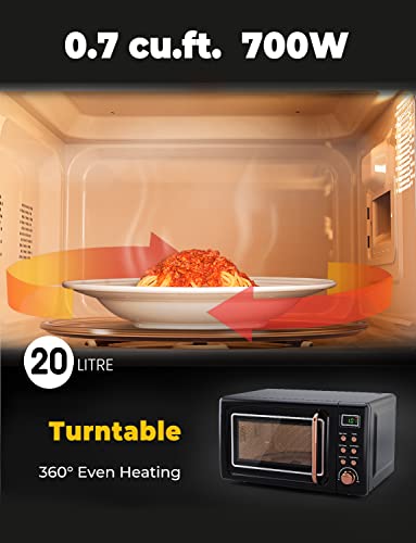 SIMOE Countertop Microwave Oven, 0.7 Cu Ft 700W Retro Small Microwave with 8 Auto-cooking Set & 10 Inch Removable Turntable, Compact Microwave w/Defrost, Child Lock, Timer, 5 Micro Power, LED Lighting