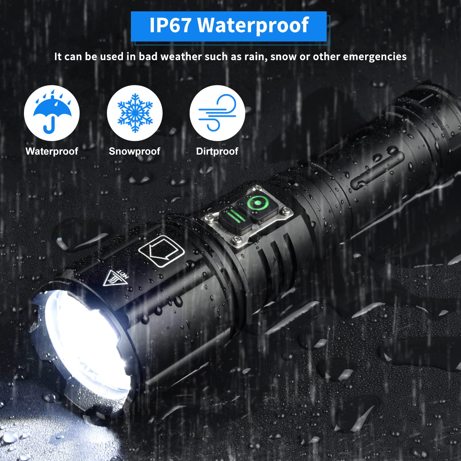 Gehavin Rechargeable High Power LED Flashlight 500000 High Lumens, Super Bright XHP160 Flashlights with 6 Modes, Waterproof, Zoomable, Fast Charging,Camping Flashlight for Campers