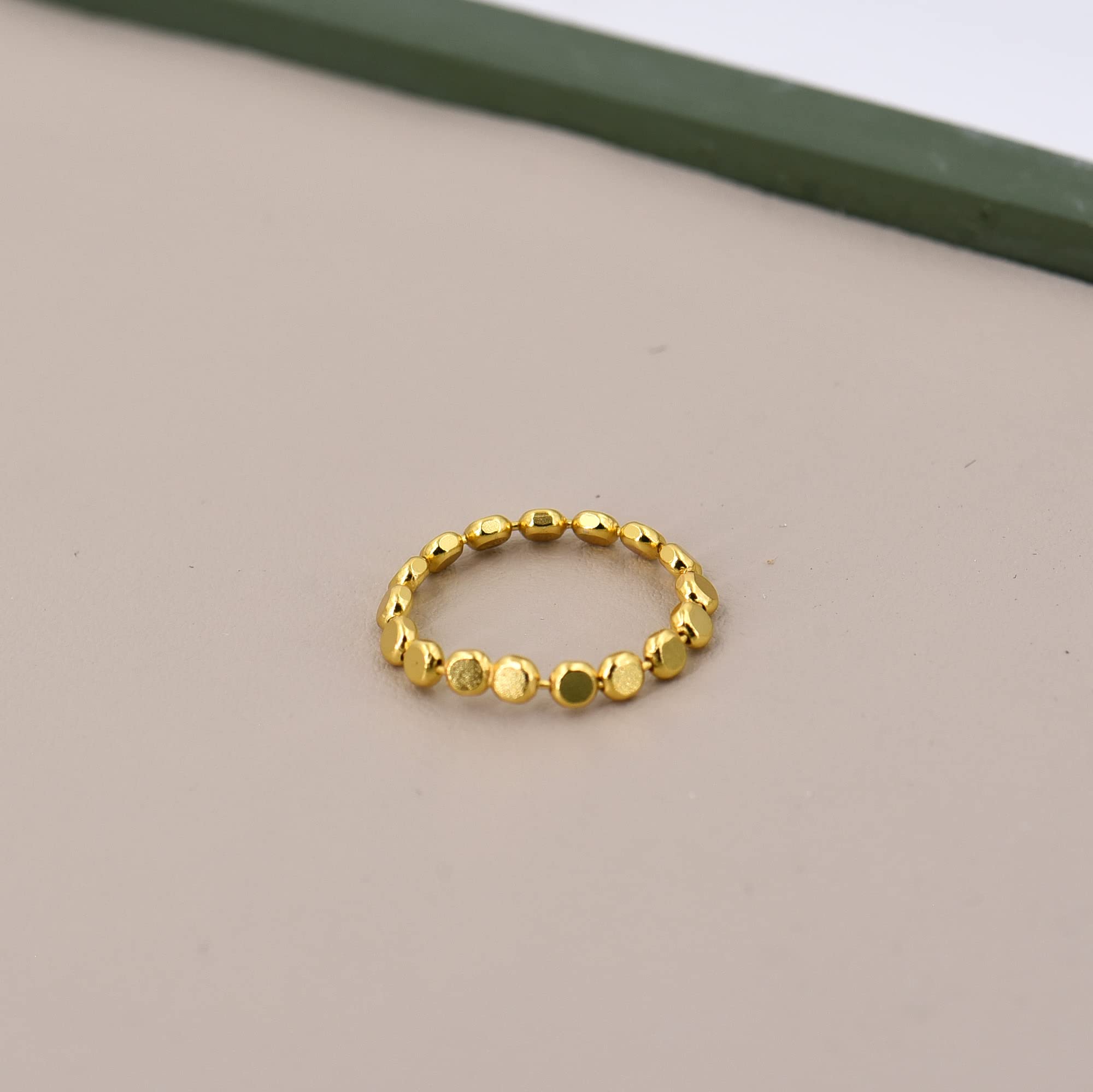 Flat Beaded Ball Ring | Thick Gold Stackable Band | 18K Gold Plated Sterling Silver Stacker Ring Size 6