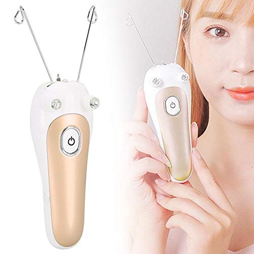 Electric Facial Hair Remover, Ladies Beauty Epilator Trimmer Facial Cotton Threading Hair Shaver Faces Delicate Device Depilation for Body Facial Pull Surface Hair Removal Epilators(gold)