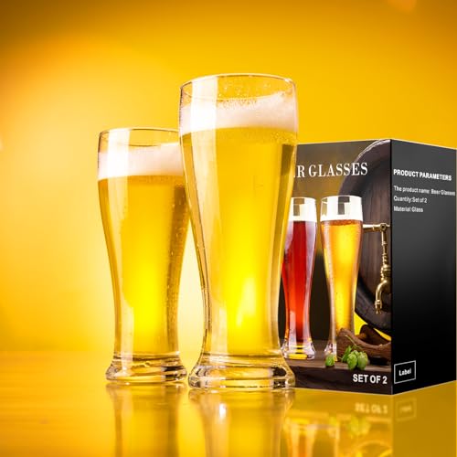 PARACITY Beer Glasses 16 oz, Pint Glasses Set of 2, Pilsner Beer Glasses, Wheat Beer Glasses, Glasses Drinking Set, Glassware Gift for Men