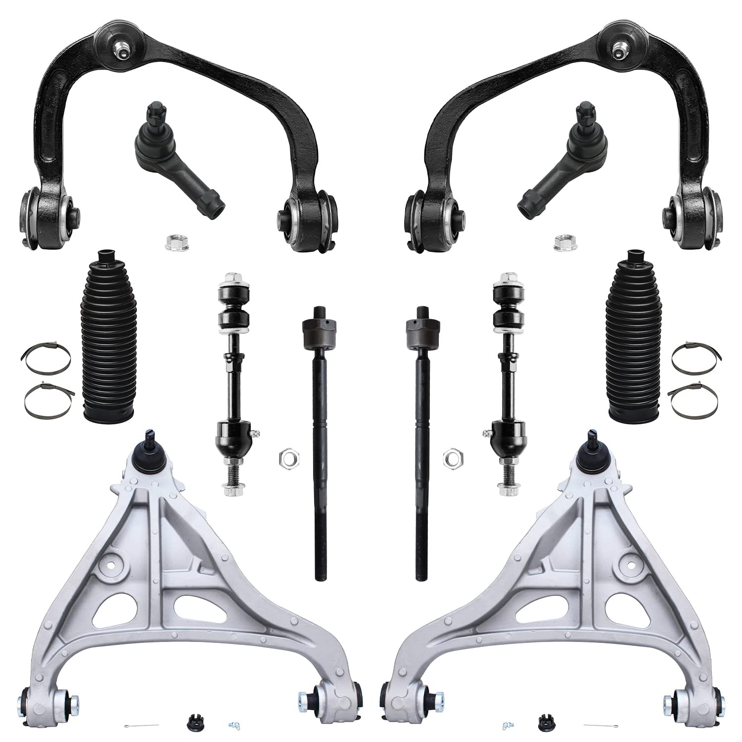 Detroit Axle - Front End 12pc Suspension Kit for 2WD 05-08 Ford F-150 Lincoln Mark LT [Base Payload] 4 Upper Lower Control Arms 2 Sway Bar Links 4 Tie Rods 2 Boots 2005 2006 2007 2008 Replacement