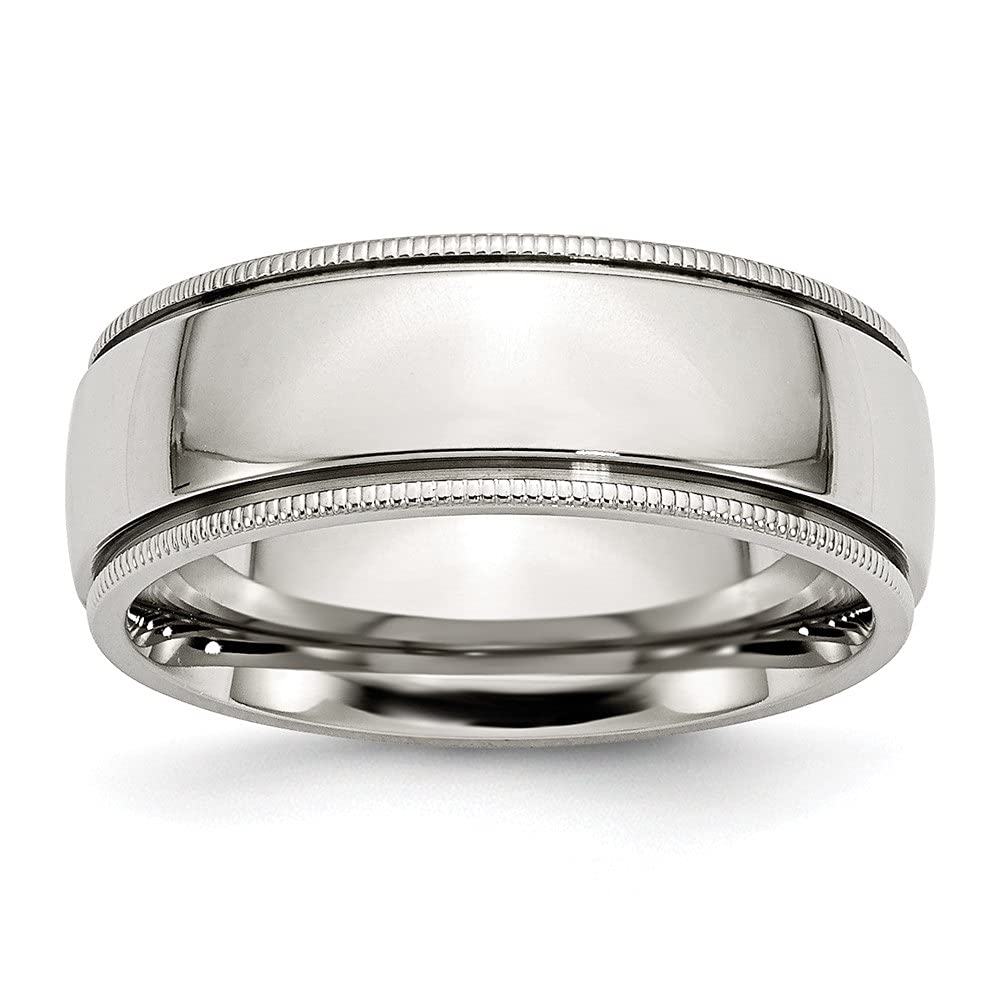 Diamond2Deal Stainless Steel Grooved and Beaded 8mm Polished Wedding Band Ring Size 11