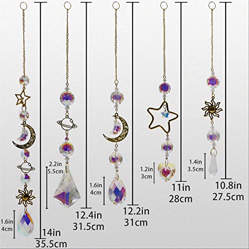 Gpurplebud Sun Catchers Indoor Window - 5 Pieces Hanging Crystal Suncatcher for Window Rainbow Prism Crystal Decorations for Home Wedding Car Party Patio Garden Decor (5 Model)