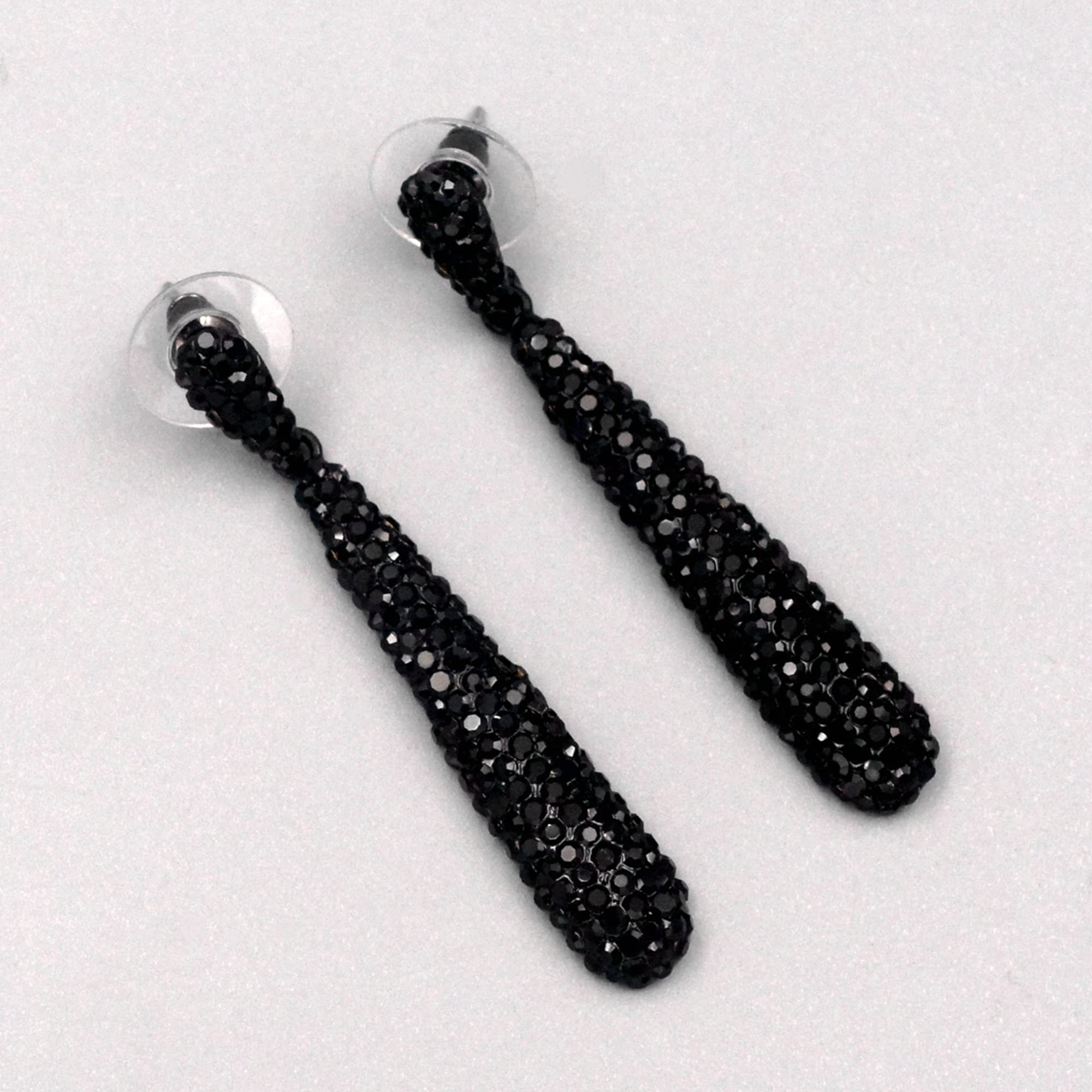 Iris Island Women Bar Style Black Jet Crystal Rhinestone Drop Dangle Earrings for wedding prom (Black)