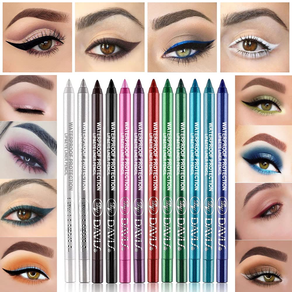 KARNAR 2Pcs Bright Green Dark Green Eyeliner Pen Set With Pencil Sharpener, Bright Green Dark Green, Colored Colorful Eyeliner Pencil Set, Pearl Metallic Glitter Eyeliner E2