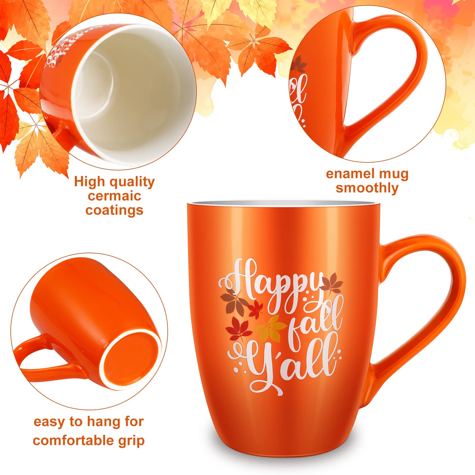 Funtery 2 Pcs Fall Autumn Coffee Mugs Pumpkins Mugs Cups Happy Fall Y'all Coffee Mug Good Morning Pumpkin Cup Camp Mug Campfire Mug Thanksgiving Ceramic Cup for Home Women Men Mom Dad (Orange)
