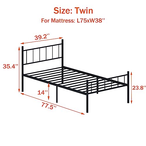 zunatu Metal Bed Frame Platform with Headboard & Footboard Heavy Duty Sturdy Foundation with Storage Space Squeak Resistant Easy Assembly,NO Box Spring Needed,Twin