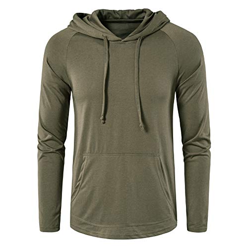 SIR7 Men's Gym Workout Active Long Sleeve Pullover Lightweight Hoodie Casual Hooded Sweatshirts(Army Green Large)