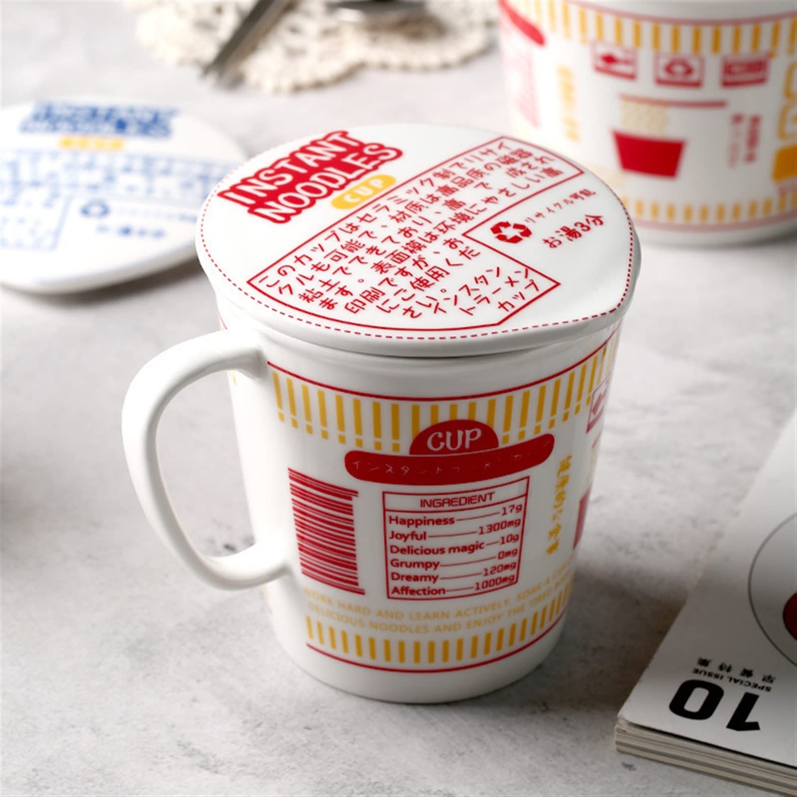 Hanghaijia Instant Noodle Bowl Ceramic with Cover, Creative Ramen Soup Bowl Mug Cover Student Lunch Box Bowl (Color : Red, Size : S)