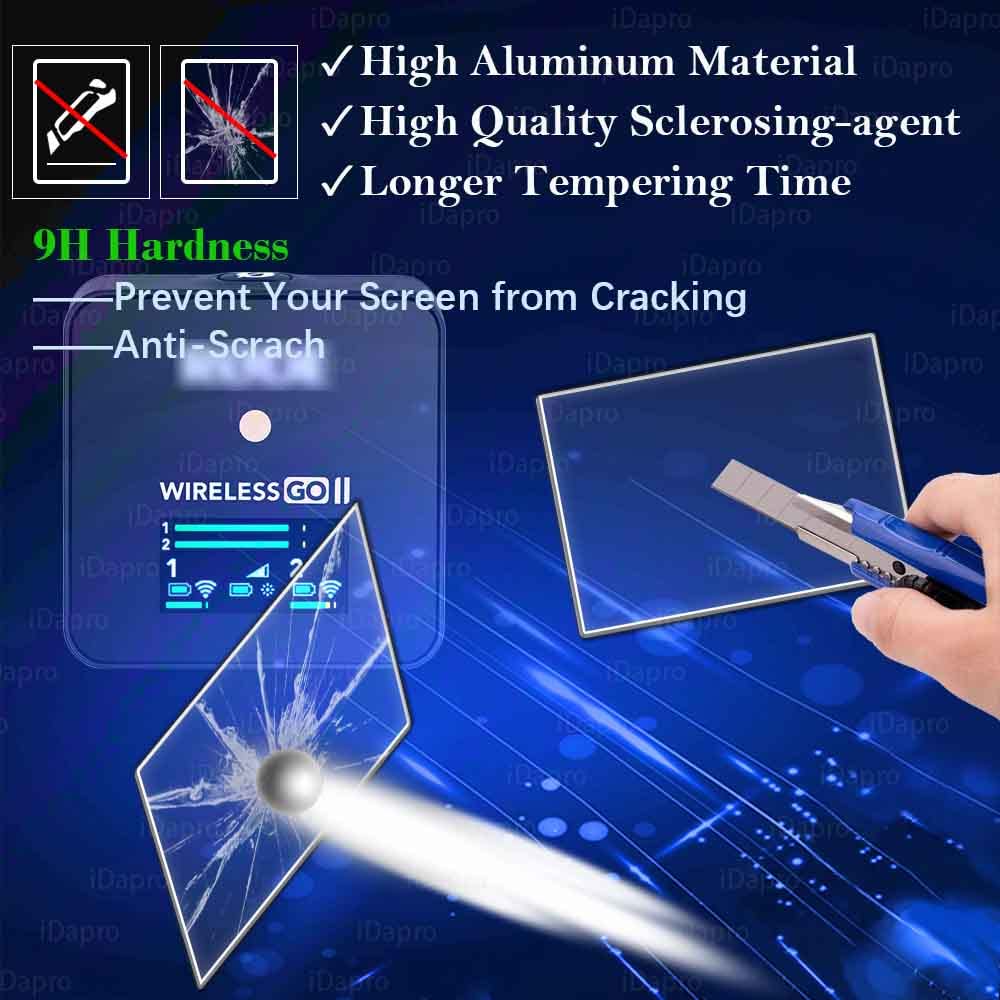 Glass Screen Protector for Rode GO II 2 Wireless Microphone [2+4 Pack], iDaPro Tempered Glass Easy Installation