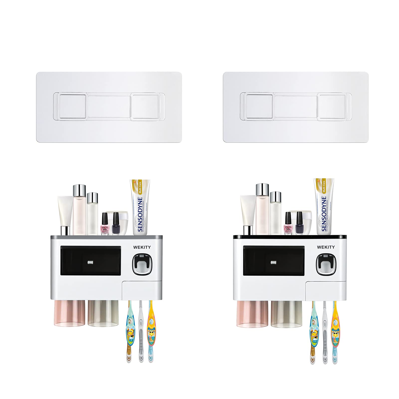 Wekity Toothbrush Holder Wall Adhesives, Wall-Mounted Sticker for Multi-Functional Space-Saving Toothbrush Holder with Toothpaste Dispenser (Wall Stickers, 2 PCS)…
