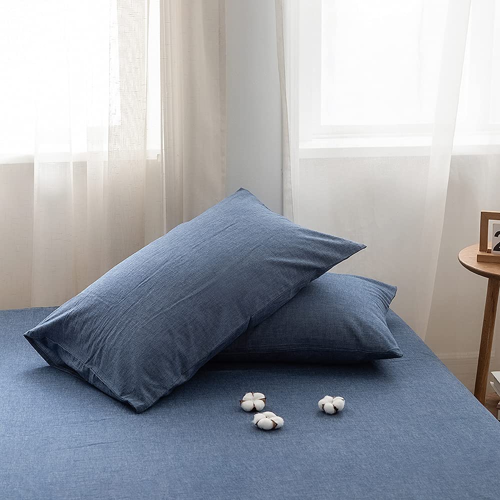 FACE TWO FACE Bedding Duvet Cover Set 3 Pieces 100% Washed Cotton Duvet Cover Linen Like Textured Breathable Durable Soft Comfy (California King, Denim)