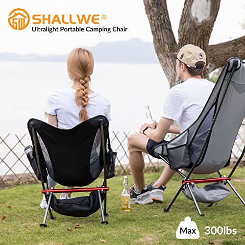 SHALLWE Ultralight High Back Folding Camping Chair, Upgraded All Aluminum Structure, Built-in Pillow, Side Pocket & Carry Bag, Compact & Heavy Duty for Outdoor Backpacking(Pitch-Dark)